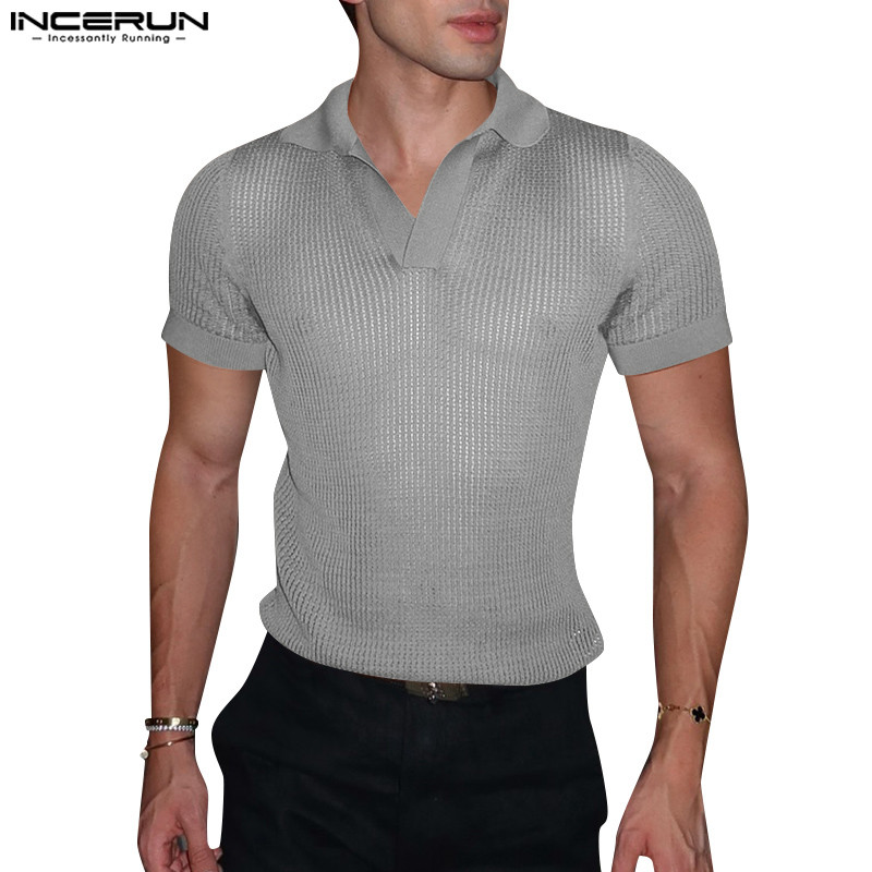 INCERUN Men's Hollow out Vacation Style Collar Top POLO Shirts | Shopee ...