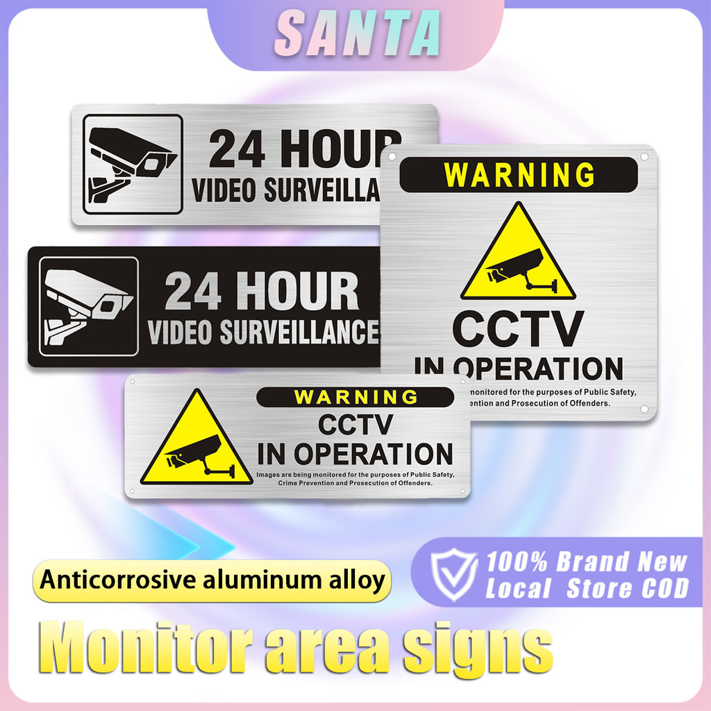 Aluminum Alloy CCTV Signage Warning Board 24 Hours Video Surveillance ...