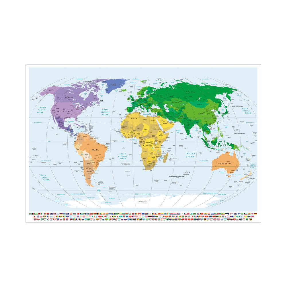 POSSBAY Unframed World Map Canvas Print Painting Poster for Living Room ...
