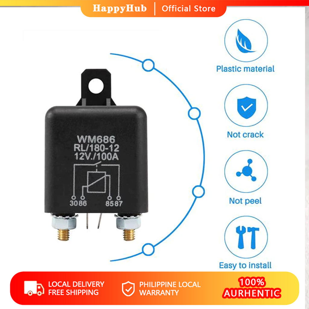 12V 100Amp 4-Pin Heavy Duty ON/OFF Switch Split Charge Relay Black ...