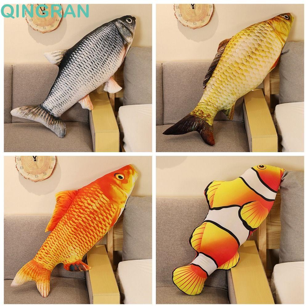 QINGRAN Simulation Fish Plush Toys, Grass Carp Crucian Carp Cartoon ...