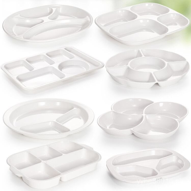 Melamine Plate with Compartments, Imitation Porcelain White Plastic ...