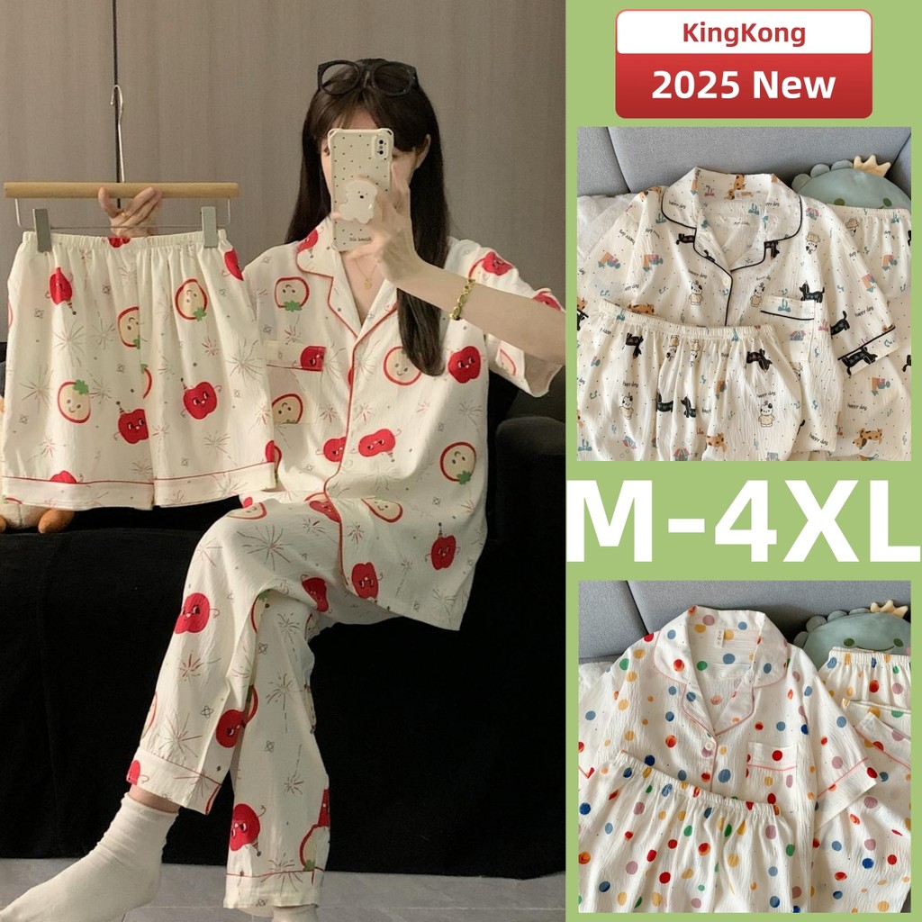 M-4XL Plus Size Pajama for Women Terno Cotton 3 piece Pajamas Set ...