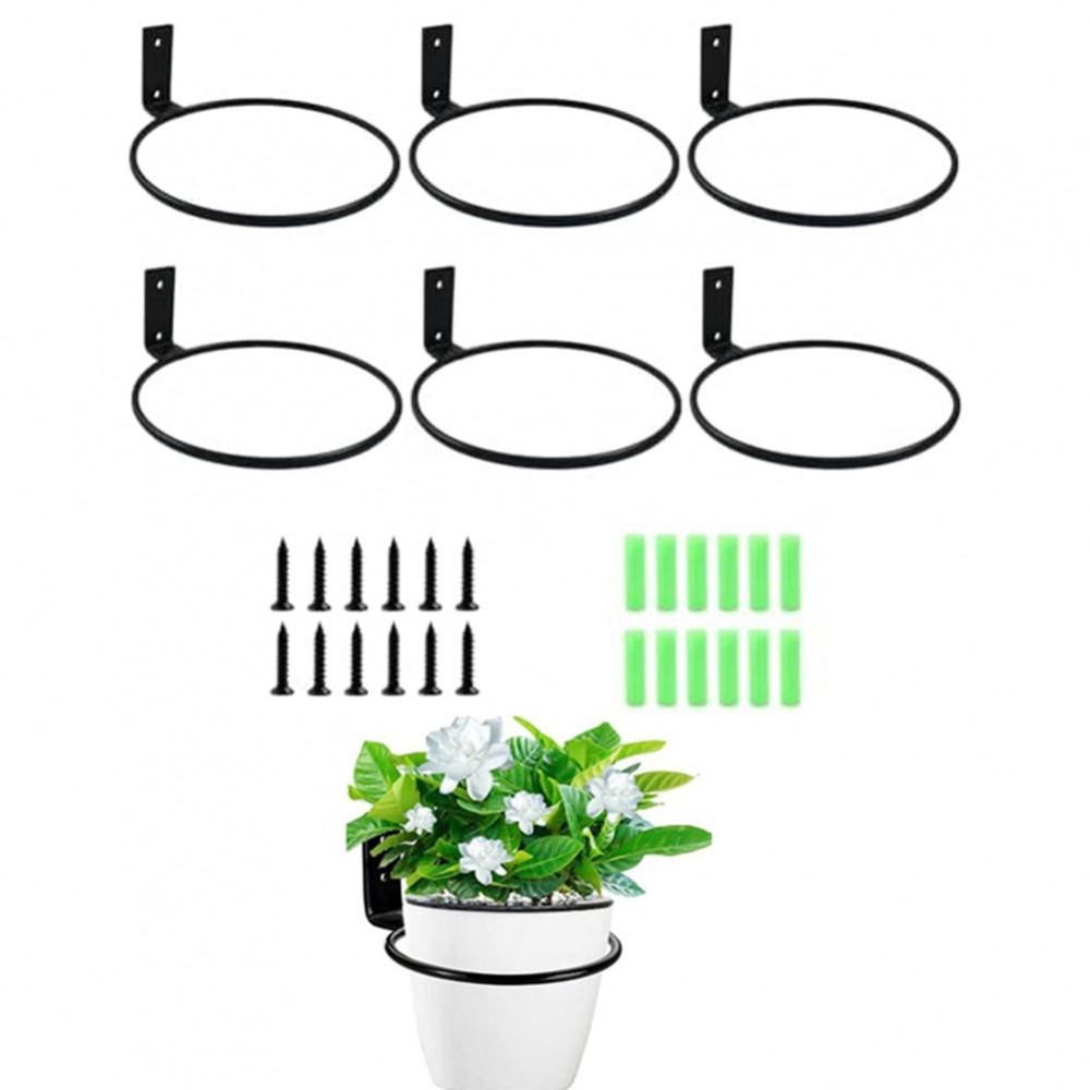 Black Metal Plant Holder Rings Wall Mounted Set of 6 with Screws 5 Inch ...