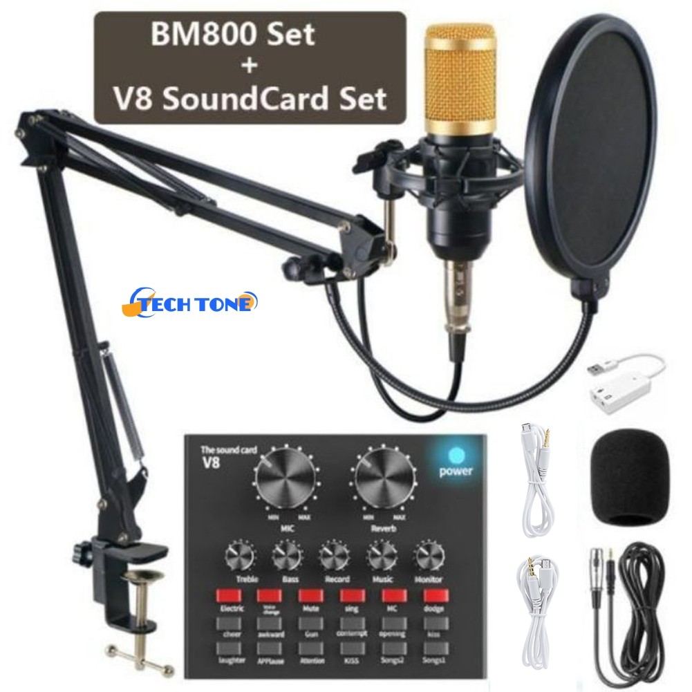 BM-800 Condenser Microphone Kit With V8 Multifunctional Live Sound Card | Shopee Philippines