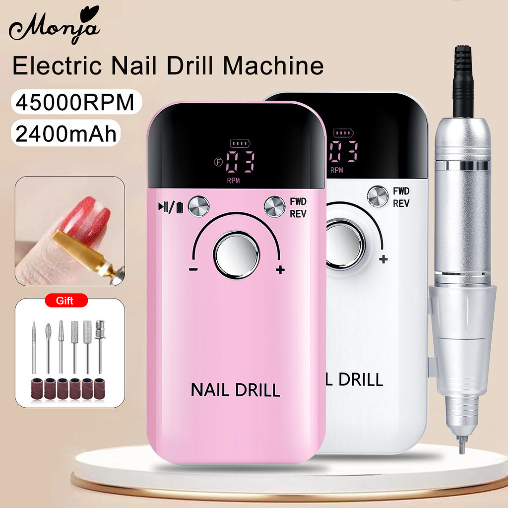 Monja 45000RPM Electric Nail Drill Machine Portable Rechargeable Nail ...