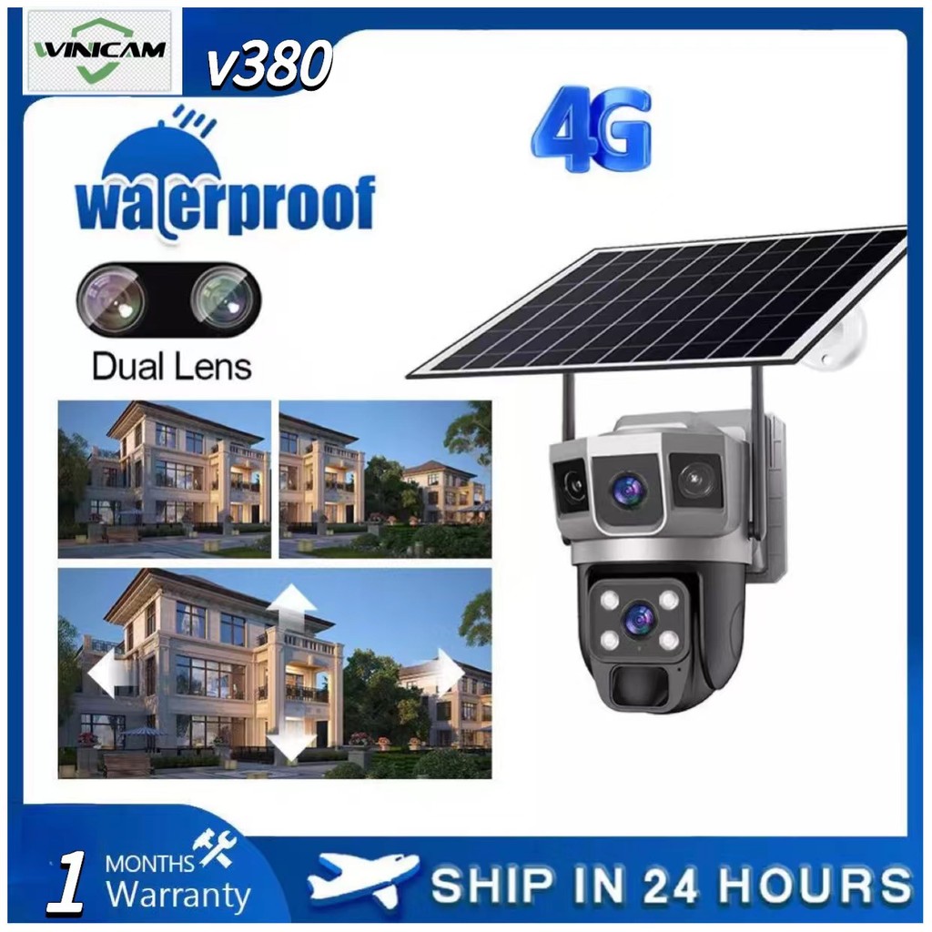 V380Pro Solar CCTV Two lens Three screen 1080P WIFI/4G Outdoor Solar ...