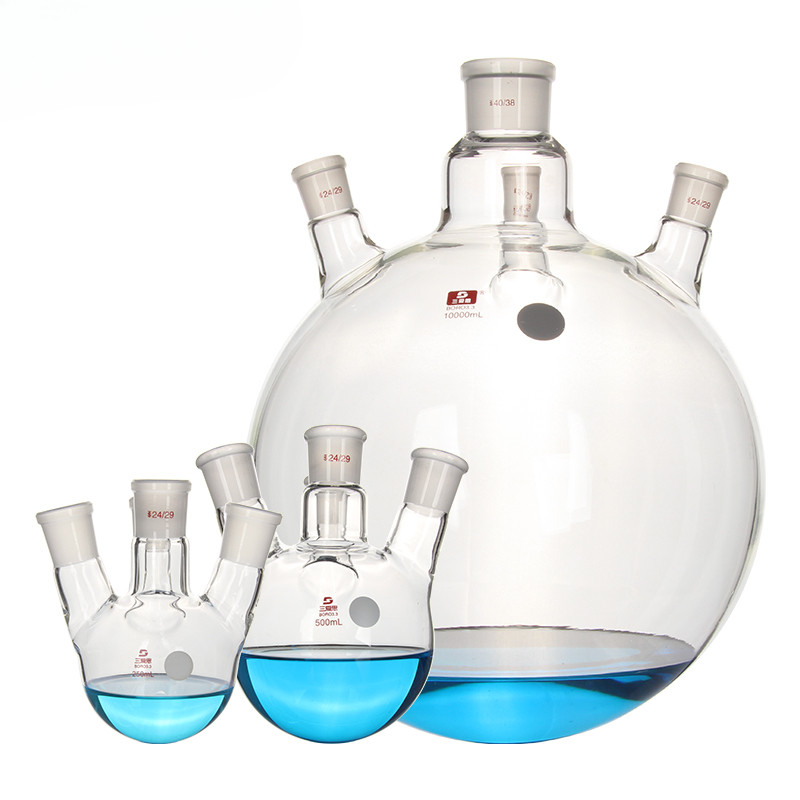 Oblique Four-Neck Flask 100 250 500ml 1-50L Capacity High Borosilicate ...