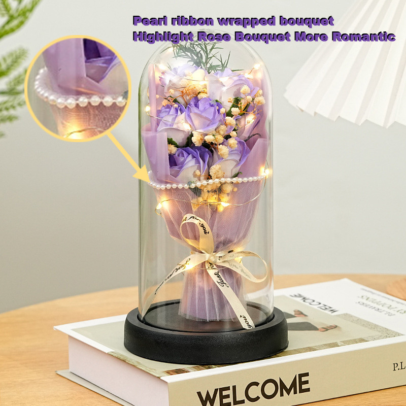Eternal Rose Bouquet with LED Light in Glass Dome | Shopee Philippines