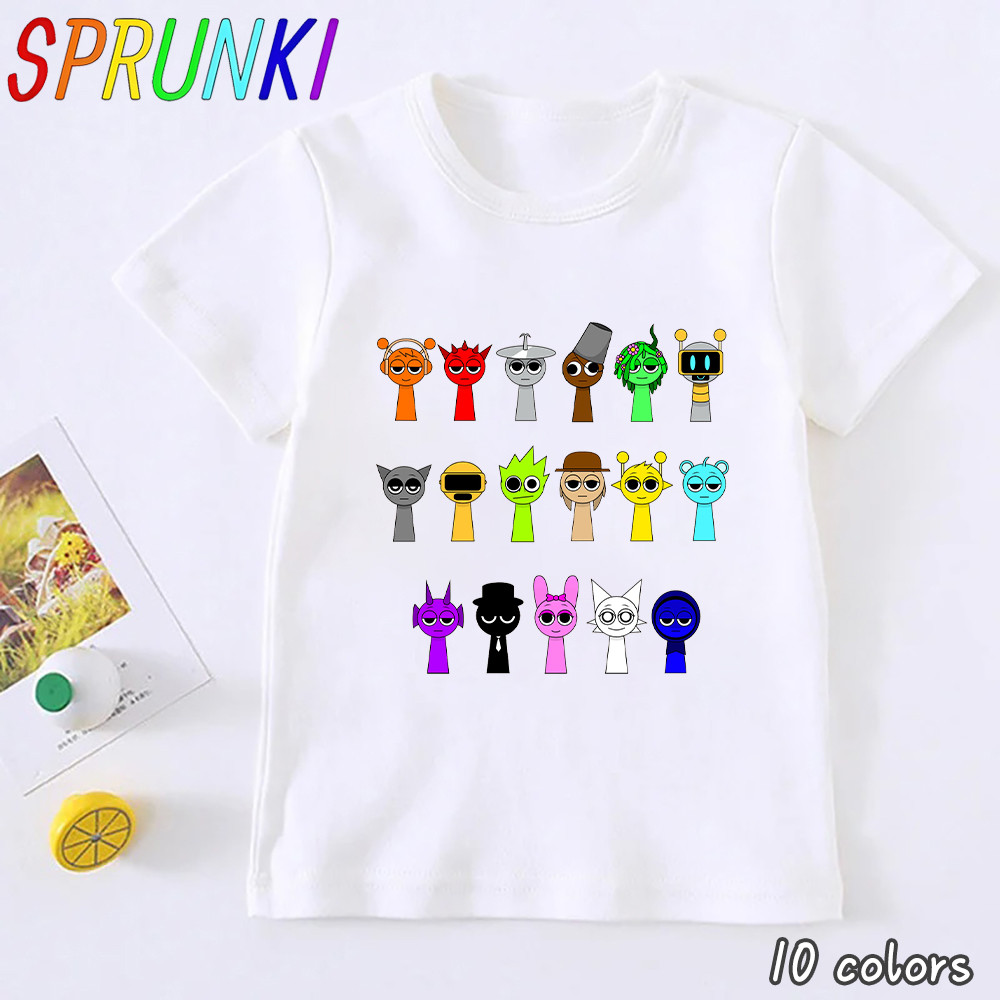 Kids Shirt Incredibox Sprunki Cartoon Characters Print Children Round ...
