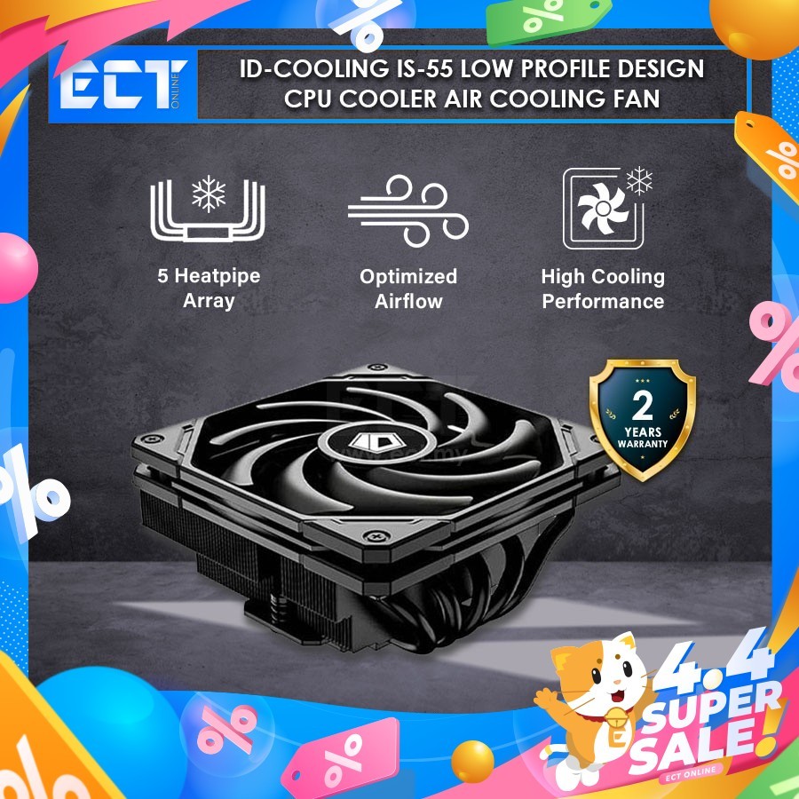 ID-Cooling IS-55 Low Profile Design CPU Cooler Air Cooling Fan - Black ...