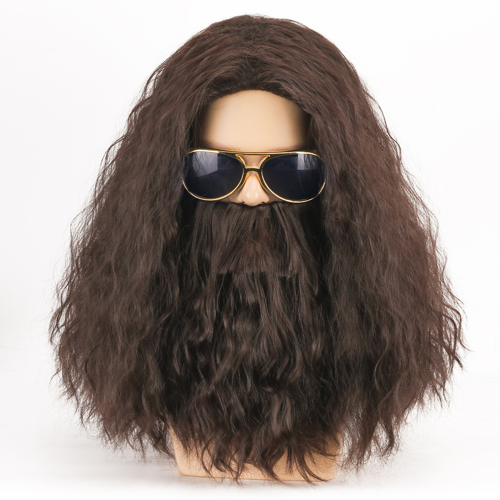 Rubeus Hagrid Cos Wig Fluffy Dark Brown Men Bearded Synthetic Wig ...