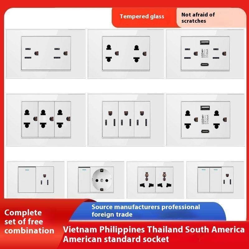 Switch Socket Panel South American White Tempered Glass American ...