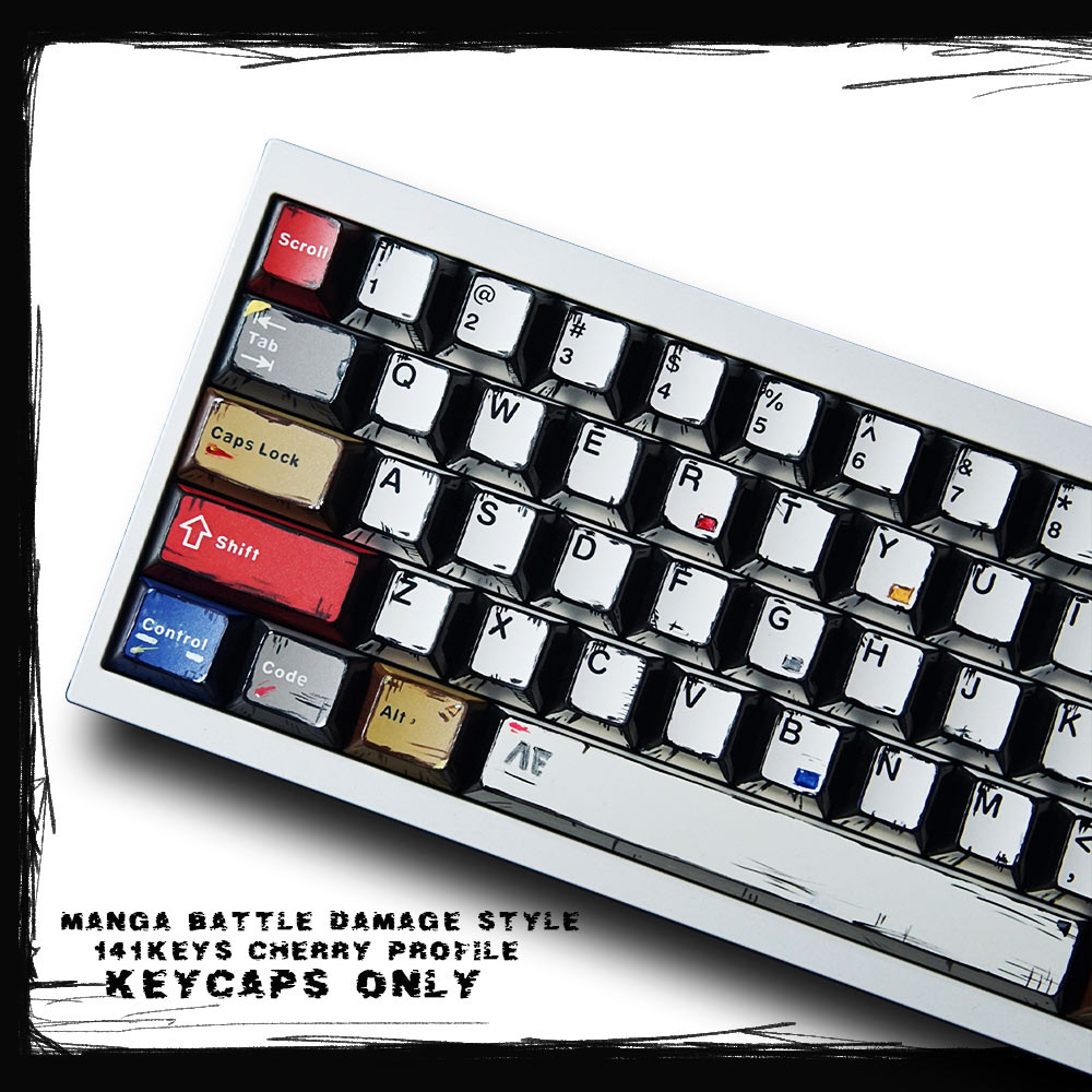 PBT Keycaps Manga Battle Damage Style 141Keys/set Cherry Profile 5-Side ...