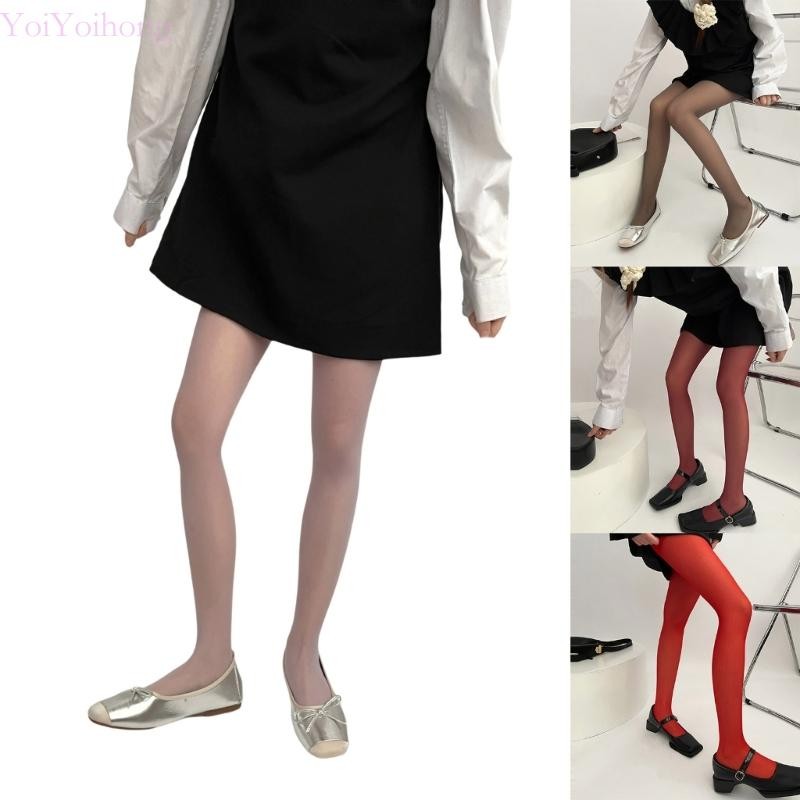 YOI Women 90s Aesthetic Candy Colored Sheer Silk Tights Stocking Semi ...