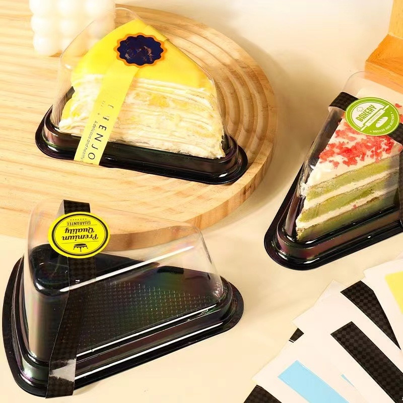 50pcs Triangle Cake Box Single Slice Transparent Tape Container Box ...