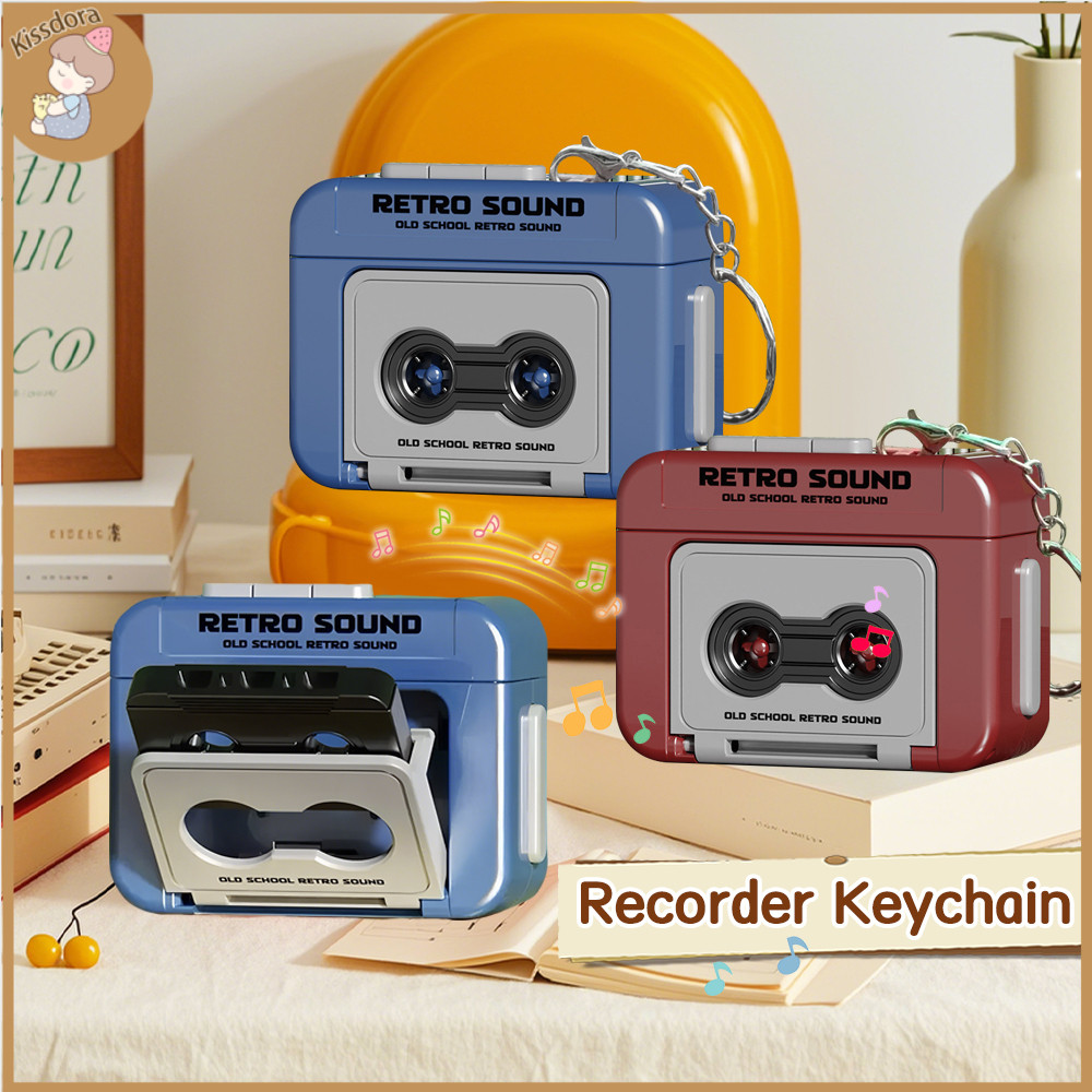 Kissdora Music Recorder Keychain Vintage Tape Recorder Player Portable ...