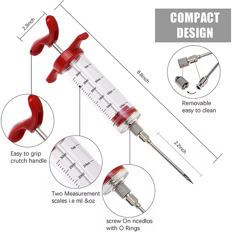 Meat Injector Syringe with Marinade Injector Needles for BBQ Grill ...