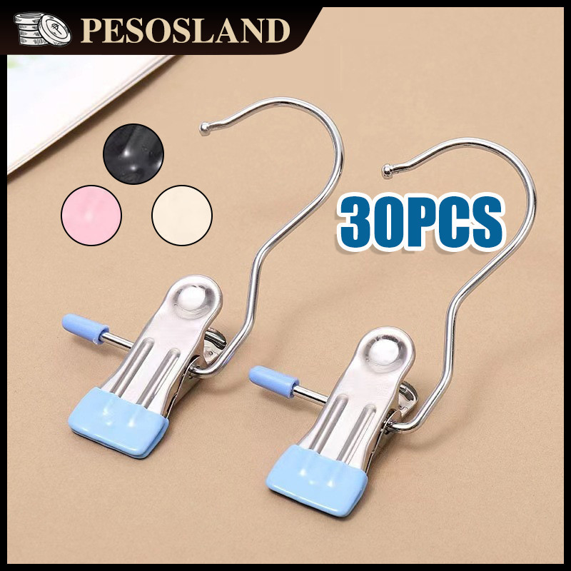 30Pcs Stainless Steel Anti-slip Clip Single Hanger With Clips Closet ...