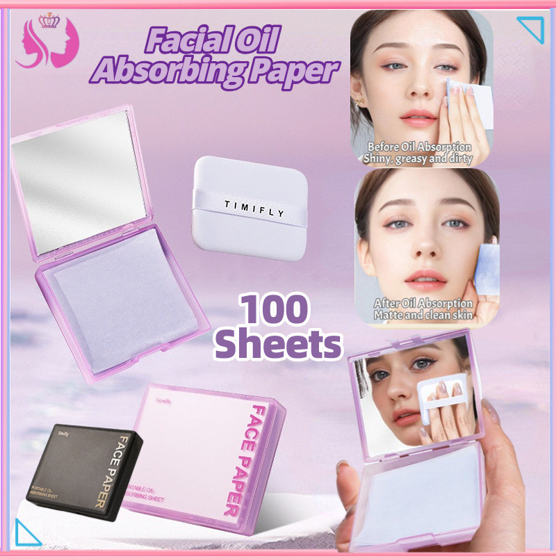 Facial Oil Absorbing Paper with Mirror Case and Self-Adhesive Powder ...