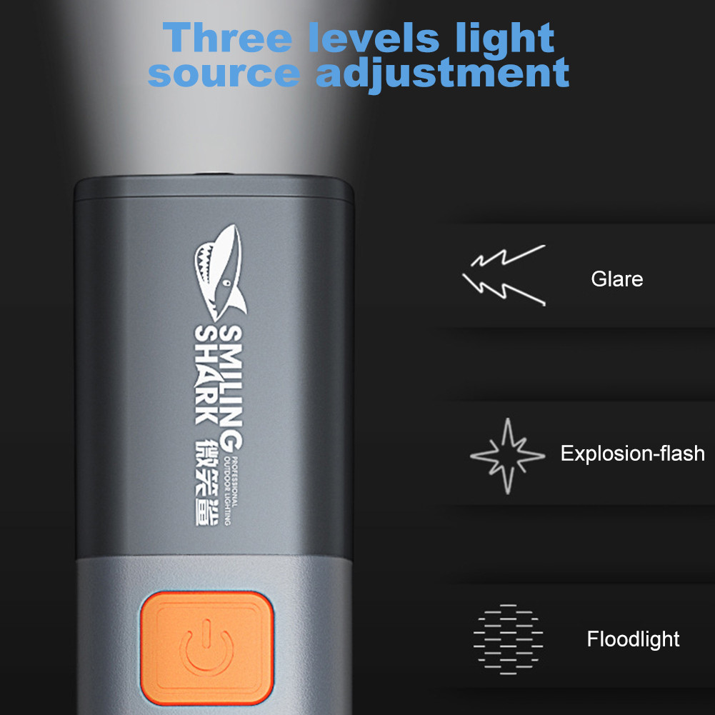 Smiling Shark SD1023 LED Torch Light XPE Super Bright Flashlight with Hook Camping Light USB ...