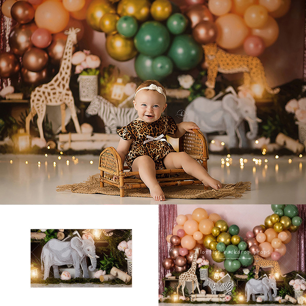 Jungle Animals Backdrops Kids Baby Birthday Cake Smash Props Giraffe ...