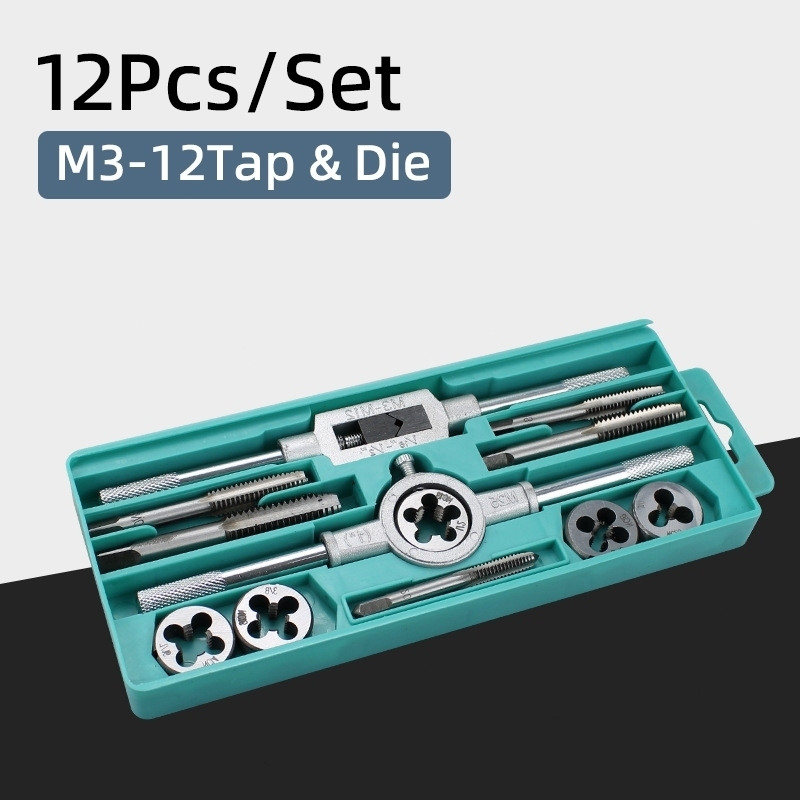 12/20piece Adjustable Tap and Die Set Hand Tap Wrench threader Metric Threading Tool Set ...