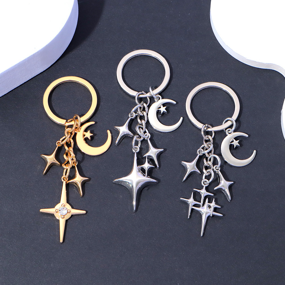 Y2K Moon Star Pendants Metal Key Ring Lucky Four-pointed Star Keychains ...