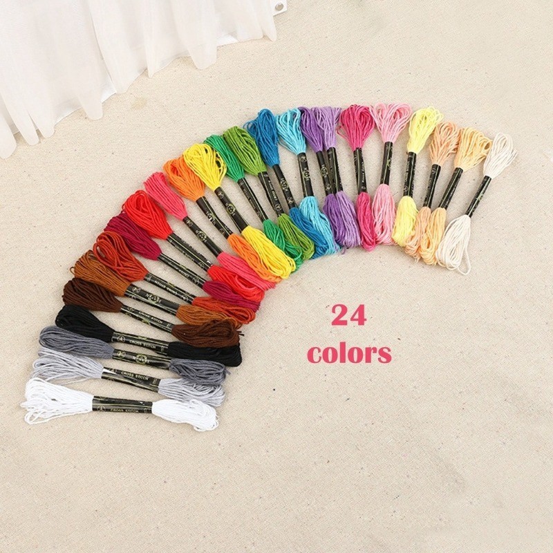 24 Mix Colors Embroidery Thread Set Multicolor Thread Cross Stitch ...