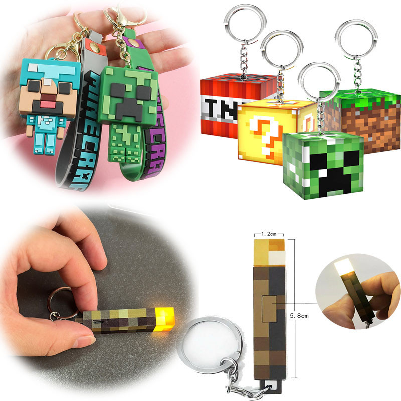 Minecraft Keychain Doll Minecraft Torch Light Luminous Backpack Pendant ...