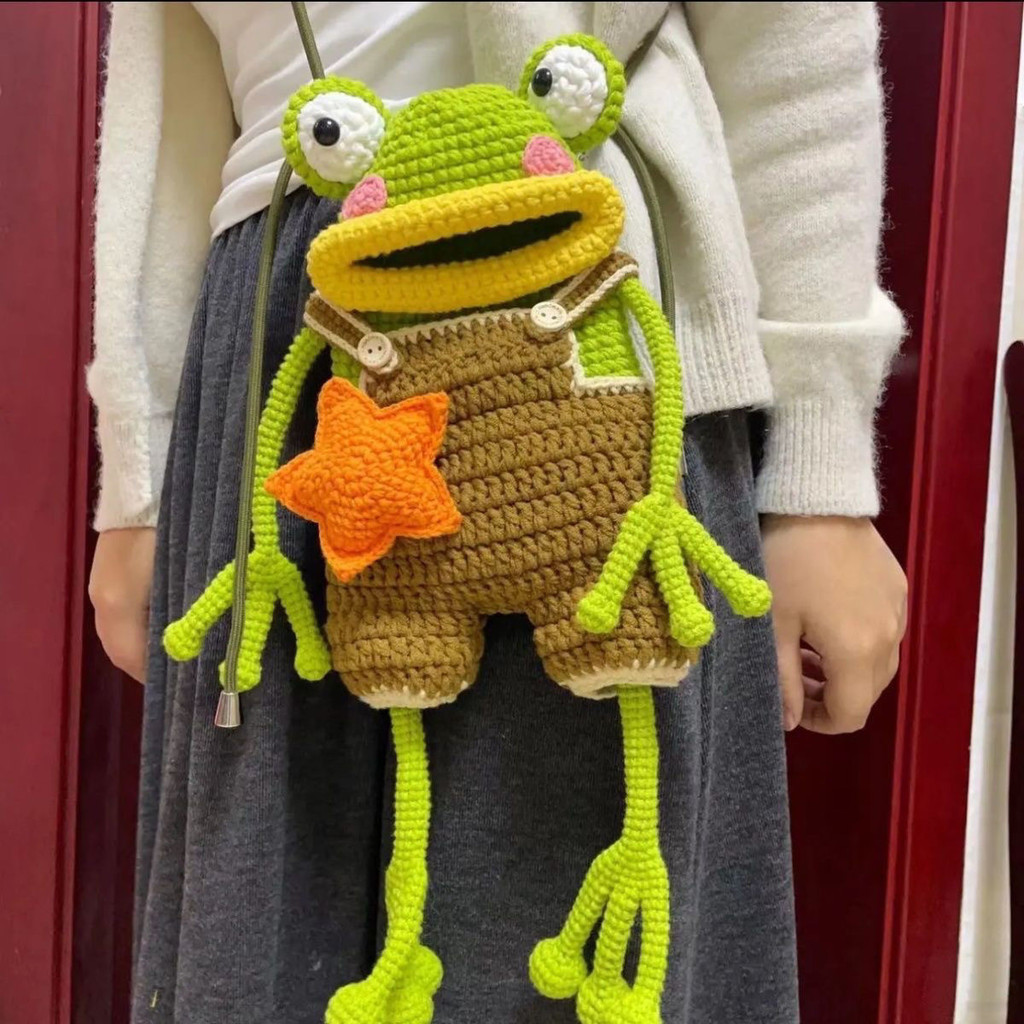 Wool Crochet Big Mouth Frog Mobile Phone Sausage Hand-Woven diy ...