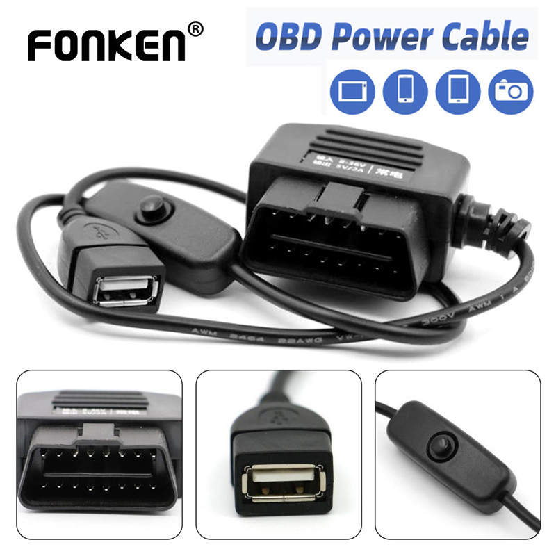 Fonken OBD Hardwire Kit Power Cable with USB Female Port 5V 2A Parking ...