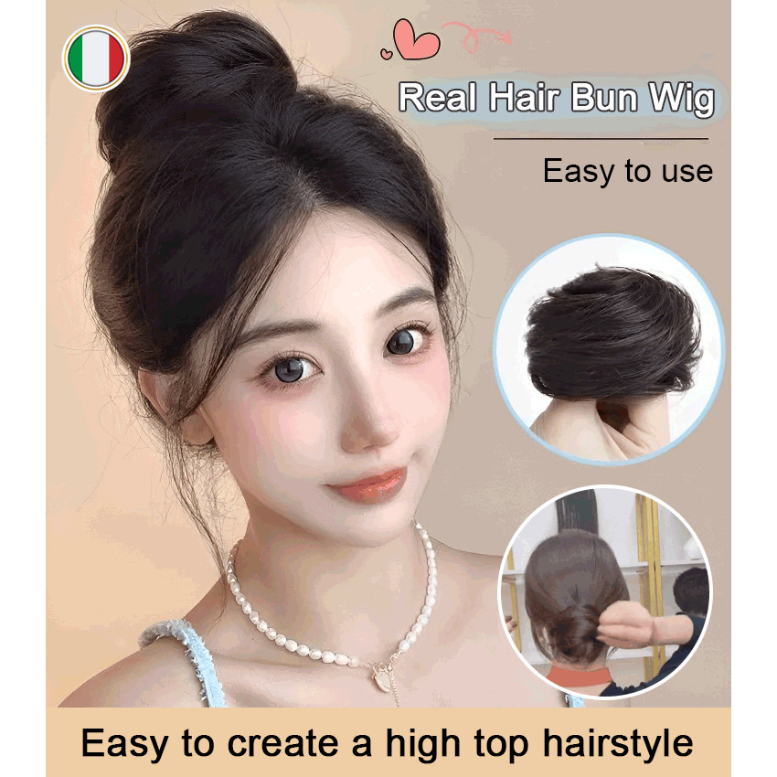Wig female half ball real hair wig wrap hair device bud head low tie ...