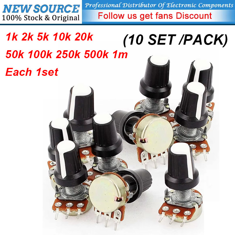 10set Kit of WH148 Linear Taper Rotary Potentiometer Kit With Knob Cap ...