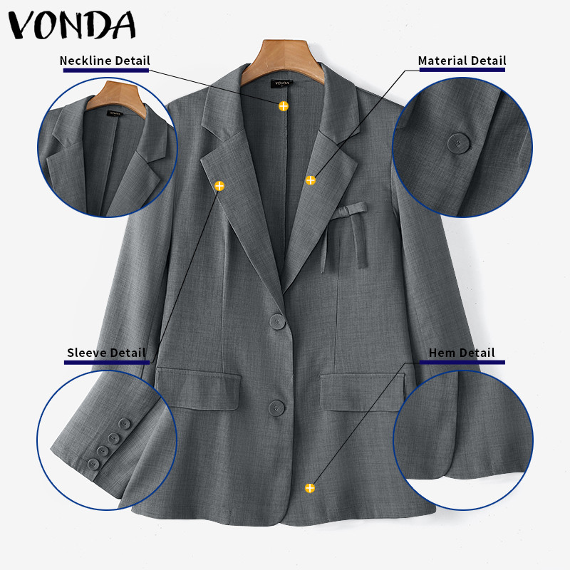 VONDA Women Korean Casual Long Sleeve Solid Color Thigh-Length Fashion ...