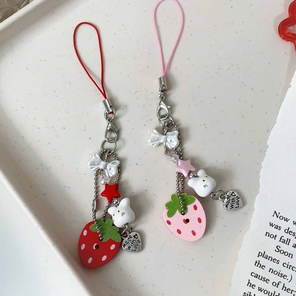 Rabbit And Strawberry Sweet Button Mobile Phone Chain Beaded Album ...