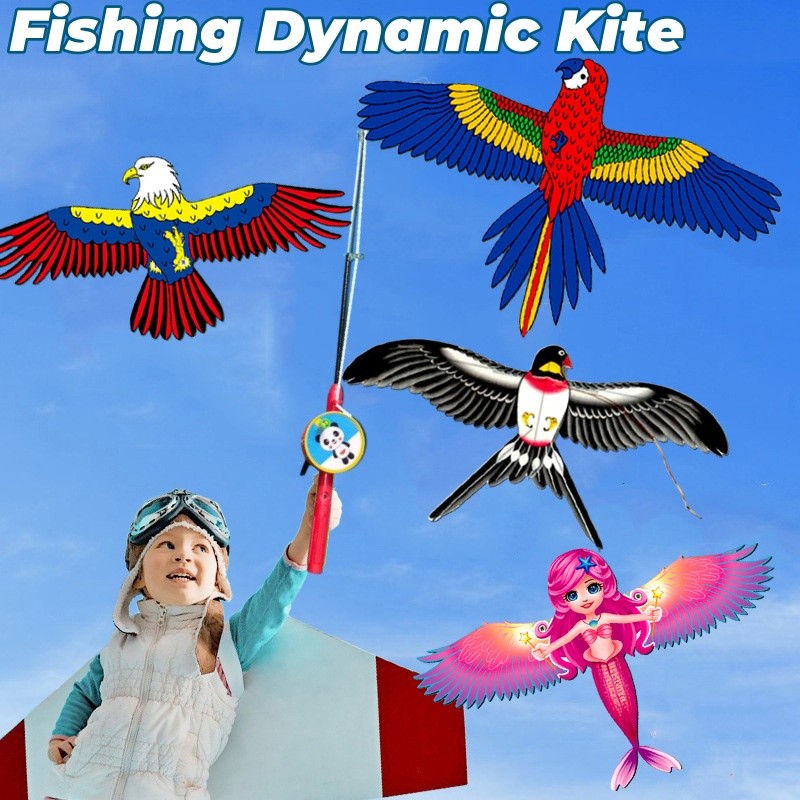 Cartoon Eagle Bird Kite Toys for Kids with String Fishing Rod Handheld ...