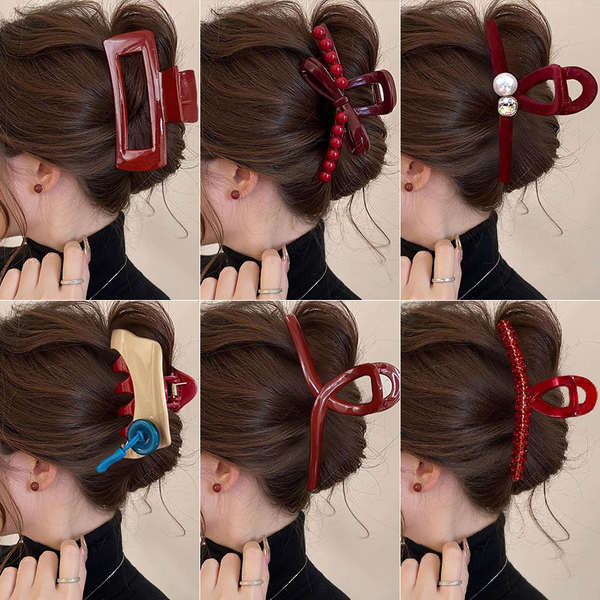 hair clamp hair clamp set Autumn Winter Red Large Grabber Clip 2024 New ...
