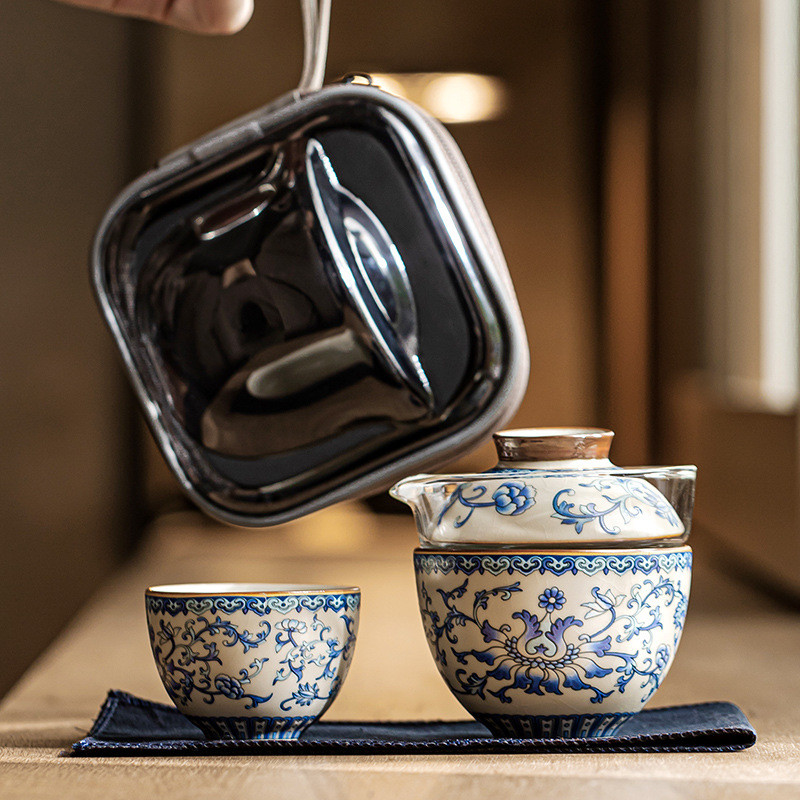 Tea Set Tea Cup Set Tea Pot Set Travel Tea Set Beige Ru Kiln Portable ...