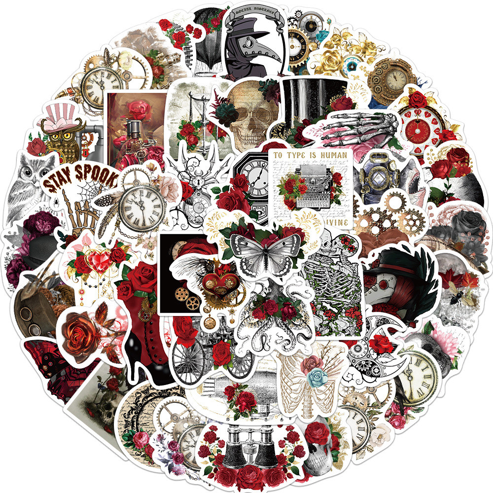 50-Piece Steampunk Rose Graffiti Stickers | Waterproof Vinyl Decals for ...