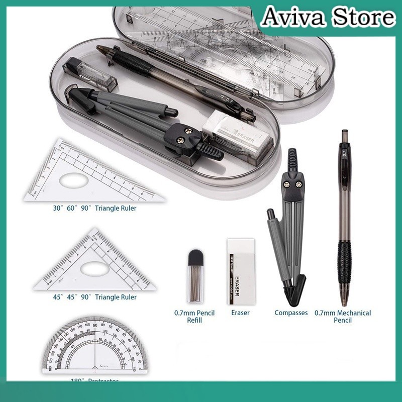 8pcs Drawing Set Ruler And Compass Set 1*Pen 1*Compass 4*Ruler 1*Eraser ...
