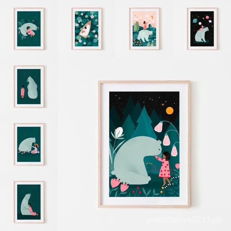 Dreamy Little Girl and the Bear Canvas Painting for Children's Room ...