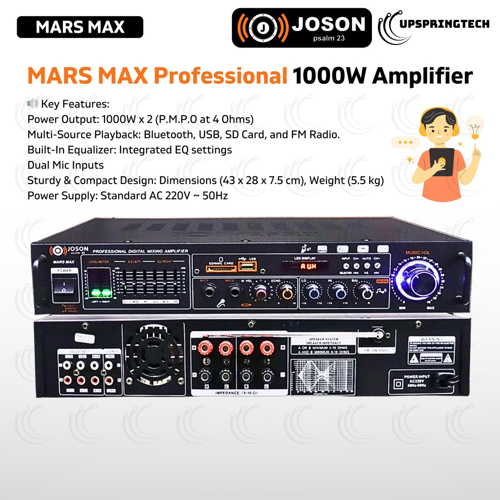 JOSON Mars MAX Professional 1000W Amplifier – Built in Equalizer ...