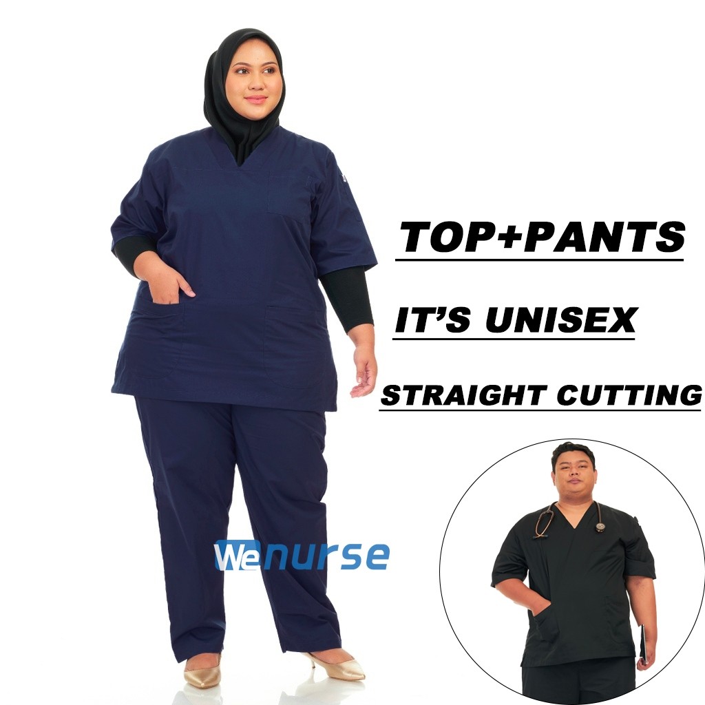 XS-7XL MEDICAL SCRUB SUIT PLUS SIZE BAJU SCRUB TOP+PANTS XS 4XL 5XL 6XL ...