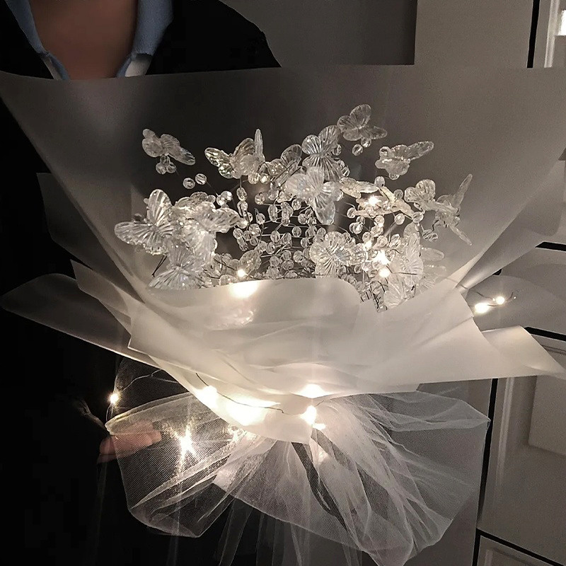 ins Butterfly Light String Bouquet Creative DIY Flower Bouquet ...