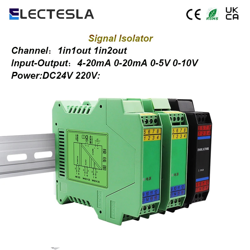 1input 1/2 output 4-20mA 0-5V DC24/220V Analog Signal Isolation Transmitter Current Voltage ...