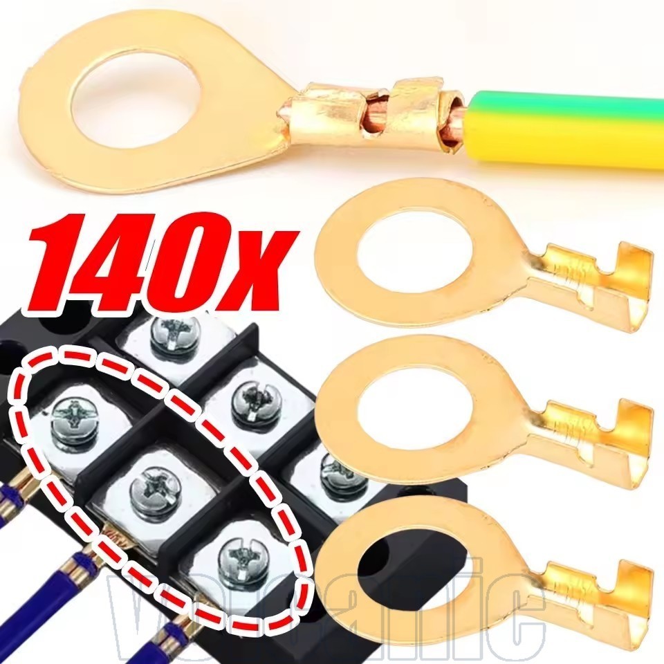 140Pcs O-Type Cold Pressed Terminal Block - Brass Bare Cable Lug - for ...