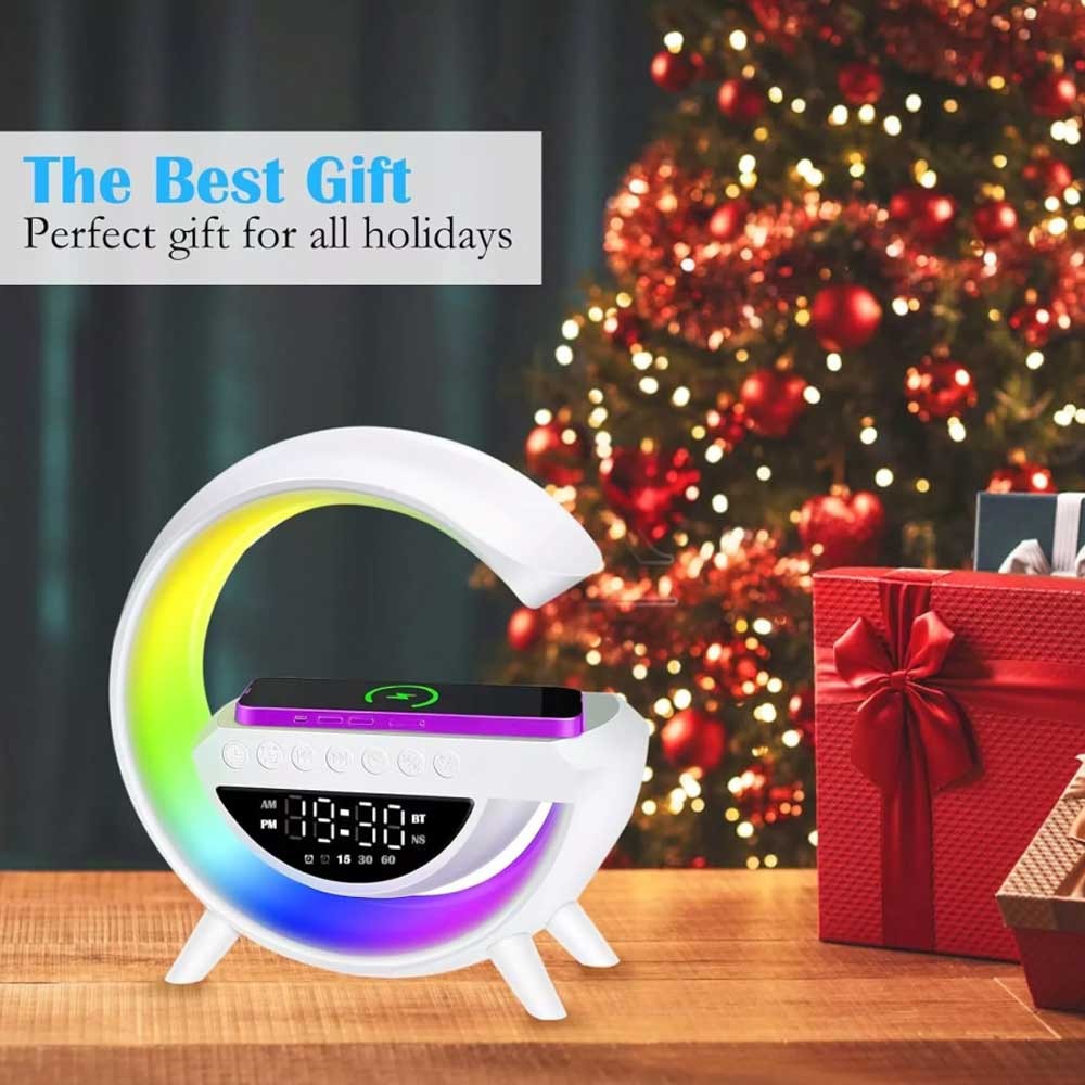 G Shaped Smart Lamp and Bluetooth Speaker with Wireless Charger and ...