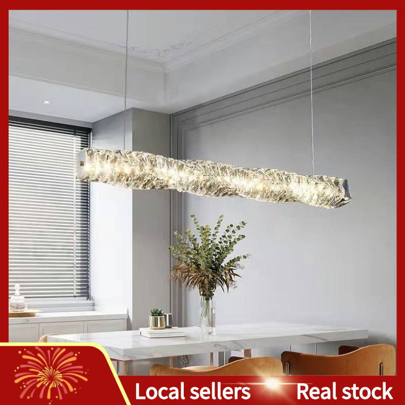 LED Long Pendant Light Modern Living Room Hanging Lamps Crystal Dining ...