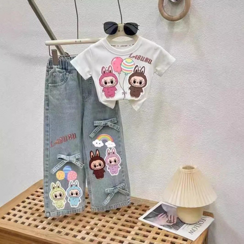 Labubu Children's Suits Labubu T-Shirt Bow Jeans 2pcs Set Terno Labubu ...